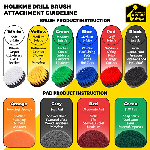 Holikme 4Pack Drill Brush Power Scrubber Cleaning Brush Extended Long Attachment Set All Purpose Drill Scrub Brushes Kit for Grout, Floor, Tub, Shower, Tile, Bathroom and Kitchen Surface，Yellow