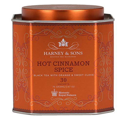 Harney & Sons Hot Cinnamon Spice Tea Tin - Black Tea with Orange & Sweet Clove - 2.67 Ounces, 30 Sachets