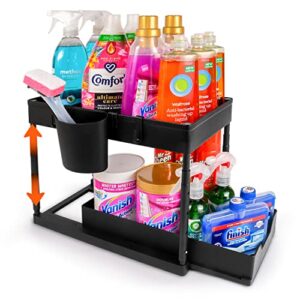 cutting ej under sink organizer and storage – 2 tier adjustable height kitchen, bathroom, pantry storage & organization shelves – pull out under cabinet organizer for kitchen cleaning supplies, black