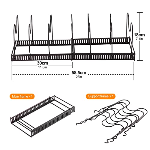 Expandable Pot Rack Organizer, Pot and Pan Organizer for Cabinet, Pot Lid Organizer with 3 DIY Methods, Pot Rack Organizer with 7 Tiers, Pot Organizer Deep U-shaped Design with 1pc Cleaning Cloth