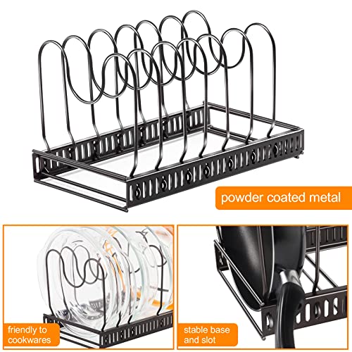 Expandable Pot Rack Organizer, Pot and Pan Organizer for Cabinet, Pot Lid Organizer with 3 DIY Methods, Pot Rack Organizer with 7 Tiers, Pot Organizer Deep U-shaped Design with 1pc Cleaning Cloth