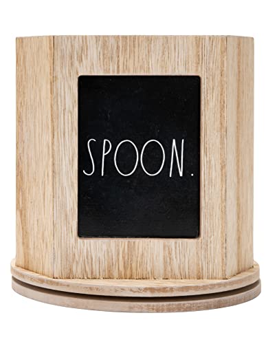 Rae Dunn Kitchen Spinner - Wooden Kitchen Organizer for Forks, Knives & Spoons – Silverware Organizer - Small Rustic Wood Caddy for Kitchen Utensils and Cutlery – Stylish Organization for Home Decor