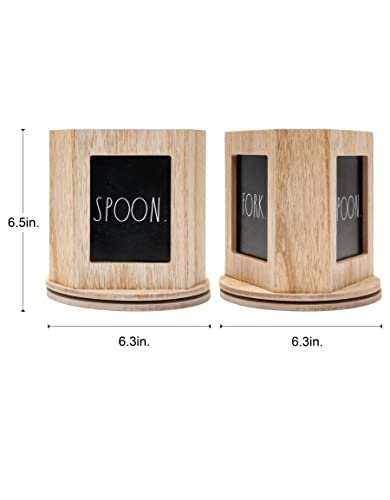 Rae Dunn Kitchen Spinner - Wooden Kitchen Organizer for Forks, Knives & Spoons – Silverware Organizer - Small Rustic Wood Caddy for Kitchen Utensils and Cutlery – Stylish Organization for Home Decor