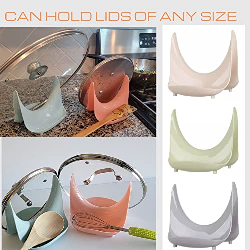 Non-Skid PP Plastic Pot Lid Stand , Cover Holder Sets Lid Rack, Multifunction 2 Side Pot Lid Holder , Pot Lid Stand for Home Kitchen, Holds 2 lids of any size or can be used as spoon rest (Blue)