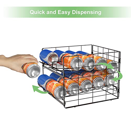 Stackable Soda Can Rack Organizer 4 Tier Beverage Can Dispenser Cola Rack Storage Holder for Pantry Kitchen Cabinets Countertop, Holds 40 12oz Soda Cans or Canned Food, Black