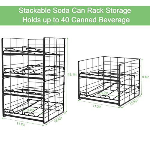 Stackable Soda Can Rack Organizer 4 Tier Beverage Can Dispenser Cola Rack Storage Holder for Pantry Kitchen Cabinets Countertop, Holds 40 12oz Soda Cans or Canned Food, Black