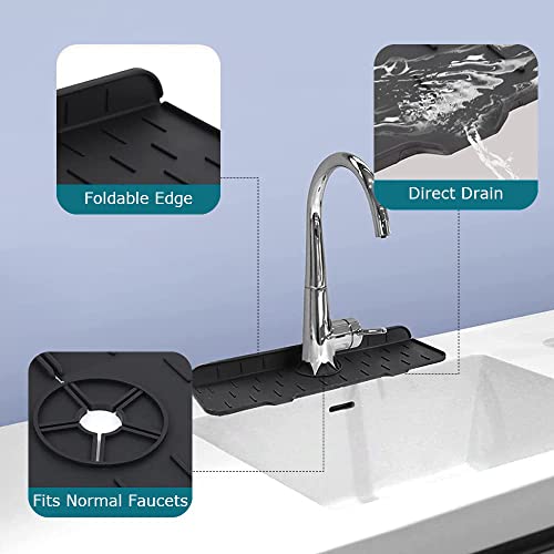 YODITO Faucet Sink Splash Guard - Silicone Mat For Kitchen Sink & Bathroom Sink Mat - Countertop Protector Water Catcher Drip Tray Drain Pad Faucet Splash Guard Counter Drying Mat Draining Pad (White)