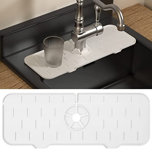 YODITO Faucet Sink Splash Guard - Silicone Mat For Kitchen Sink & Bathroom Sink Mat - Countertop Protector Water Catcher Drip Tray Drain Pad Faucet Splash Guard Counter Drying Mat Draining Pad (White)