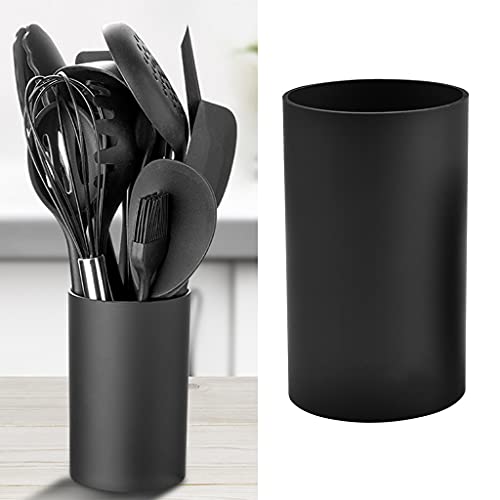 FUNCOCO Kitchen Utensil Holder, Kitchen Utensil Holder Black Plastic Cylinder Storage Tableware Drying Canister, Small