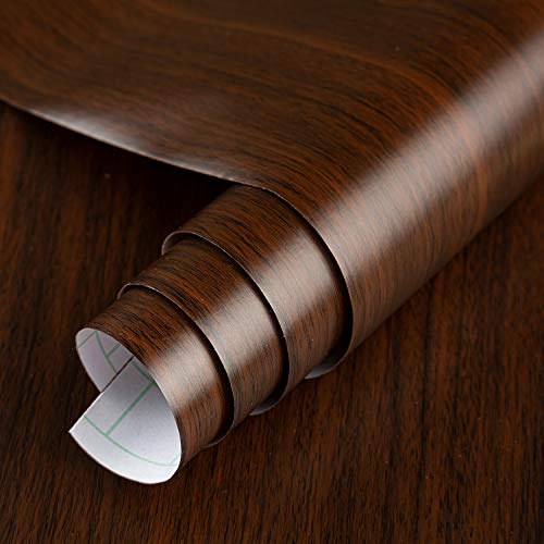 BAYYA Dark Brown Wood Grain Contact Paper Waterproof Peel and Stick Wallpaper Black Walnut Furniture Sticker for Kitchen Cabinet Table Floor Shelf Drawer Liner Self-Adhesive Vinyl Film Wall Covering