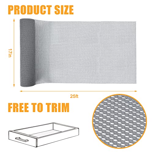 BAKHUK Grip Shelf Liner, 2 Rolls of Non-Adhesive 17 Inch x 25 Feet Cabinet Liner Durable Organization Liners for Kitchen Cabinets Drawers Cupboards Bathroom Storage Shelves (Gray)