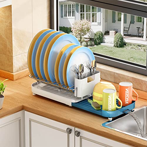 PXRACK Dish Drying Rack, Expandable(11.4"-18") Dish Rack for Kitchen Counter with Detachable Utensil Holder, Stainless Steel Small Dish Drainer and Drainboard Set for Kitchen in Sink