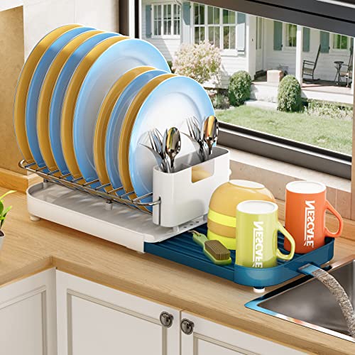 PXRACK Dish Drying Rack, Expandable(11.4"-18") Dish Rack for Kitchen Counter with Detachable Utensil Holder, Stainless Steel Small Dish Drainer and Drainboard Set for Kitchen in Sink