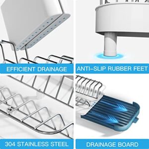 PXRACK Dish Drying Rack, Expandable(11.4"-18") Dish Rack for Kitchen Counter with Detachable Utensil Holder, Stainless Steel Small Dish Drainer and Drainboard Set for Kitchen in Sink