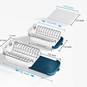 PXRACK Dish Drying Rack, Expandable(11.4"-18") Dish Rack for Kitchen Counter with Detachable Utensil Holder, Stainless Steel Small Dish Drainer and Drainboard Set for Kitchen in Sink