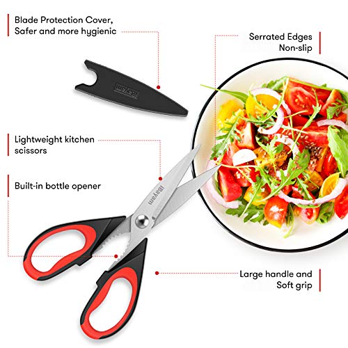 Kitchen Shears, iBayam Kitchen Scissors Heavy Duty Meat Scissors Poultry Shears, Dishwasher Safe Food Cooking Scissors All Purpose Stainless Steel Utility Scissors, 2-Pack (Black Red, Black Gray)