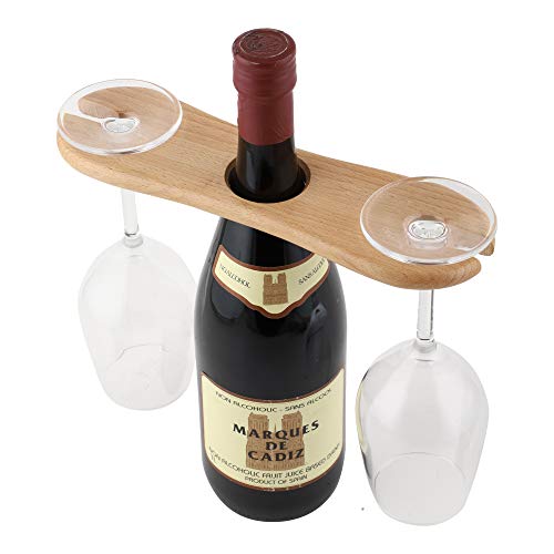 FRESCORR - Wine Bottle & Glass Holder - Handmade Wooden Counter Stand for Wine for Two Glasses & Bottle (Steam Beach Wood)