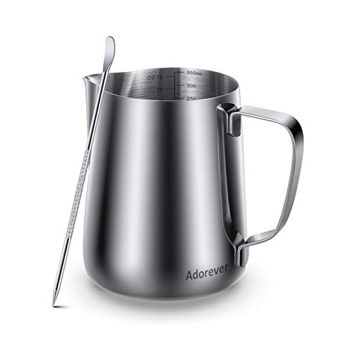 Milk Frothing Pitcher 350ml 600ml 900ml 1500ml 2000m(12oz 20oz 32oz 50oz 66oz)Steaming Pitchers Stainless Steel Milk Coffee Cappuccino Latte Art Barista Steam Pitchers Milk Jug Cup with Decorating Pen