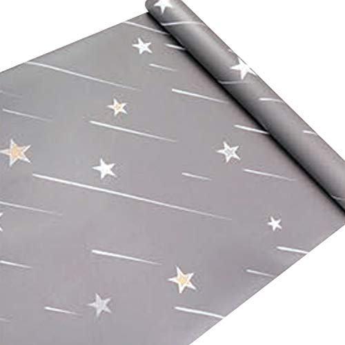 HOYOYO Self-Adhesive Liner Paper Meteor, Grey Stars Peel and Stick Shelf Liner Drawer Cabinets Surface Bedroom Wall Art Decoration 17.8 x 118 inch