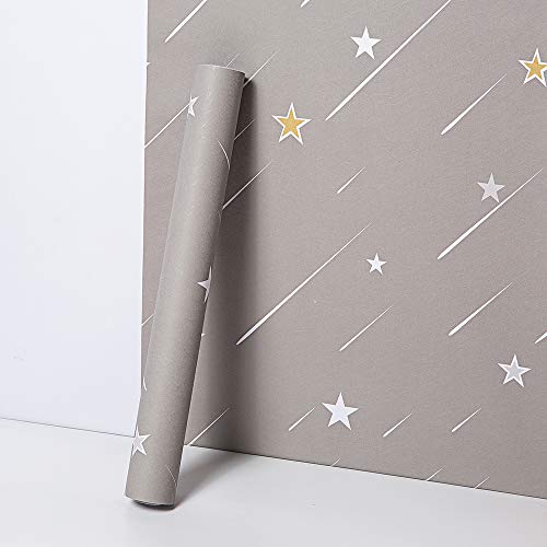 HOYOYO Self-Adhesive Liner Paper Meteor, Grey Stars Peel and Stick Shelf Liner Drawer Cabinets Surface Bedroom Wall Art Decoration 17.8 x 118 inch