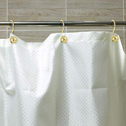 Chictie Gold Shower Curtain Hooks Rings,Set of 12 Brass Decorative Shower Curtain Hooks,Bling Metal Rustproof Shower Hangers Rings for Bathroom Curtains Rods Hollow Ball Design