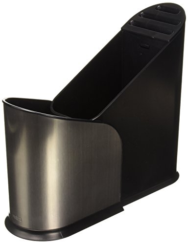 Umbra Furlo, Expandable Kitchen Utensil Holder, Multi-Functional Caddy Organizer with Divider and Extra Storage, Ideal for Keeping Knives and other Utensils Instantly Accessible, Black/Stainless Steel