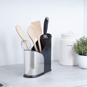 Umbra Furlo, Expandable Kitchen Utensil Holder, Multi-Functional Caddy Organizer with Divider and Extra Storage, Ideal for Keeping Knives and other Utensils Instantly Accessible, Black/Stainless Steel