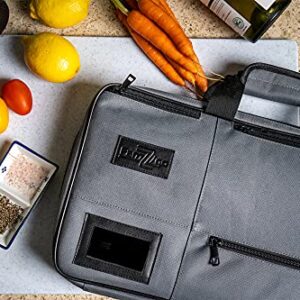 famzigo Silver Chef Knife Bag - 29 Flexible Universal Pockets, Detachable Adjustable Shoulder Strap - Professional Kitchen Accessories - Camping Storage, Carrying Case