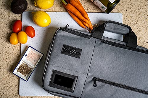 famzigo Silver Chef Knife Bag - 29 Flexible Universal Pockets, Detachable Adjustable Shoulder Strap - Professional Kitchen Accessories - Camping Storage, Carrying Case