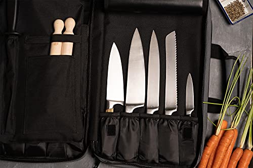 famzigo Silver Chef Knife Bag - 29 Flexible Universal Pockets, Detachable Adjustable Shoulder Strap - Professional Kitchen Accessories - Camping Storage, Carrying Case