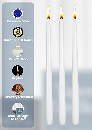 Hyoola 12 Pack Tall Taper Candles - 10 Inch White Dripless, Unscented Dinner Candle - Paraffin Wax with Cotton Wicks - 8 Hour Burn Time