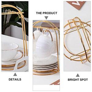 jojofuny Golden Metal Tea Mugs Display Stand 4 Hook European Style Cups Holder Tree Wrought Iron Saucer Organizer Rack for Coffee Home Jewelry Entryway Key Bar Accessories