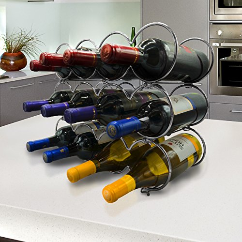 Sorbus® 3-Tier Stackable Wine Rack - Round Classic Style Wine Racks for Bottles - Perfect for Bar, Wine Cellar, Basement, Cabinet, Pantry, etc - Hold 12 Bottles, Metal (Round Silver)