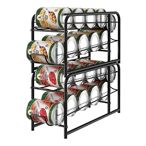 Can Organizer for Pantry 2 Pack Stackable Can Storage Dispenser Rack Canned Food Holder for Refrigerator Kitchen Cabinet, Black