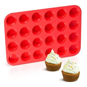 caketime silicone muffin pan mini 24 cups cupcake pan, nonstick bpa free silicone baking pan 1 pack