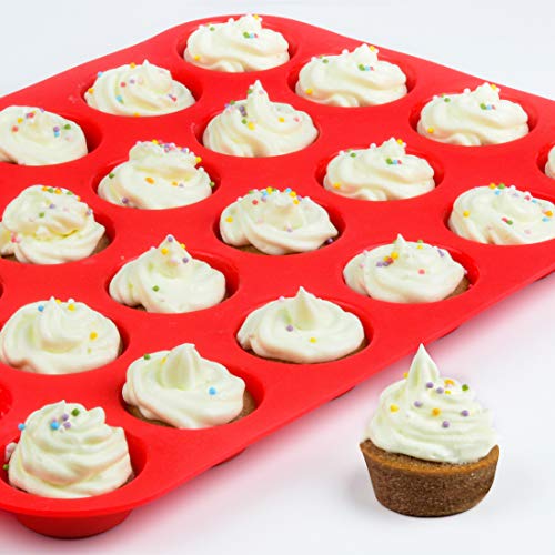 CAKETIME Silicone Muffin Pan Mini 24 Cups Cupcake Pan, Nonstick BPA Free Silicone Baking Pan 1 Pack