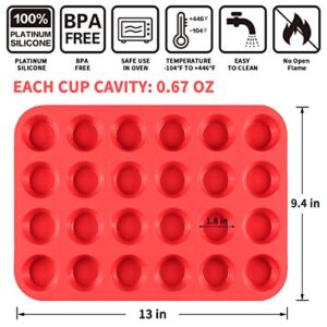 CAKETIME Silicone Muffin Pan Mini 24 Cups Cupcake Pan, Nonstick BPA Free Silicone Baking Pan 1 Pack