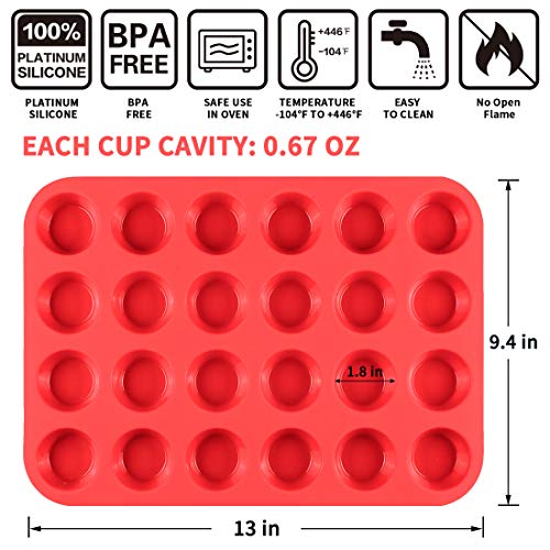 CAKETIME Silicone Muffin Pan Mini 24 Cups Cupcake Pan, Nonstick BPA Free Silicone Baking Pan 1 Pack