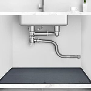 VDGPWA 34" x 22" Silicone Under Sink Mat, Waterproof Cabinet Protector & Drip Tray Liner for Bathroom Kitchen Gray