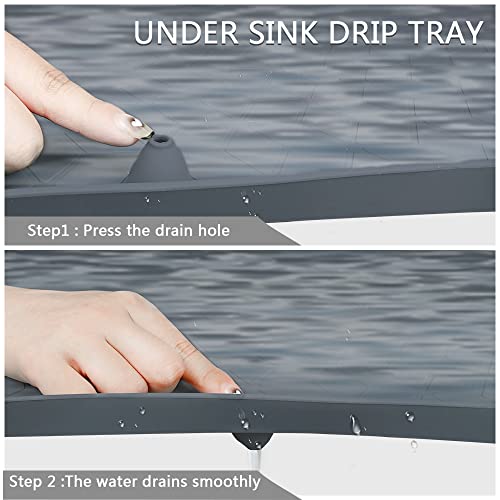 VDGPWA 34" x 22" Silicone Under Sink Mat, Waterproof Cabinet Protector & Drip Tray Liner for Bathroom Kitchen Gray