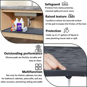 VDGPWA 34" x 22" Silicone Under Sink Mat, Waterproof Cabinet Protector & Drip Tray Liner for Bathroom Kitchen Gray