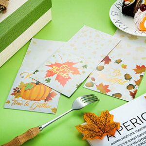 45 Pieces Thanksgiving Utensil Cutlery Holders Silverware Paper Bag Pockets with Gold Foil Words Maple Leaf Pumpkin Acorn Harvest Autumn Pattern for Fall Autumn Harvest Party Tableware Supplies