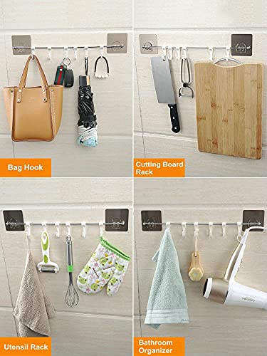 MELOYOU Kitchen Rail Utensil Rack Organizer Wall Mount with 12 Sliding Hooks No Drilling Hanging Rack for Kitchen,Pot Pan,Towel Pack of 2