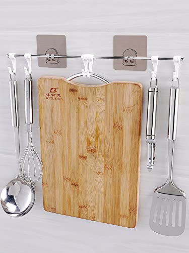 MELOYOU Kitchen Rail Utensil Rack Organizer Wall Mount with 12 Sliding Hooks No Drilling Hanging Rack for Kitchen,Pot Pan,Towel Pack of 2