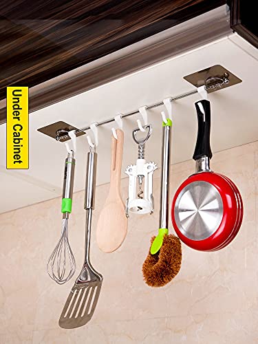 MELOYOU Kitchen Rail Utensil Rack Organizer Wall Mount with 12 Sliding Hooks No Drilling Hanging Rack for Kitchen,Pot Pan,Towel Pack of 2