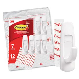 command large utility hooks, damage free hanging wall hooks with adhesive strips, no tools wall hooks for hanging decorations in living spaces, 7 white hooks and 12 command strips