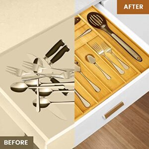 OKOMARSS Bamboo Expandable Drawer Organizer-Silverware Organizer & Kitchen Drawer Organizer and Utensil Organizer with Adjustable Cutlery Tray, Drawer Dividers for Kitchen Utensils (9 Slots) (Natural)