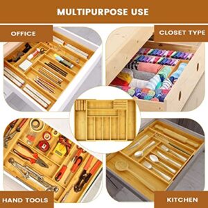 OKOMARSS Bamboo Expandable Drawer Organizer-Silverware Organizer & Kitchen Drawer Organizer and Utensil Organizer with Adjustable Cutlery Tray, Drawer Dividers for Kitchen Utensils (9 Slots) (Natural)