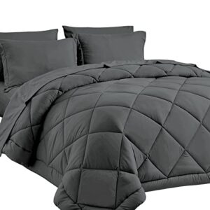 cozylux queen bed in a bag 7-pieces comforter sets with comforter and sheets dark grey all season bedding sets with comforter, pillow shams, flat sheet, fitted sheet and pillowcases