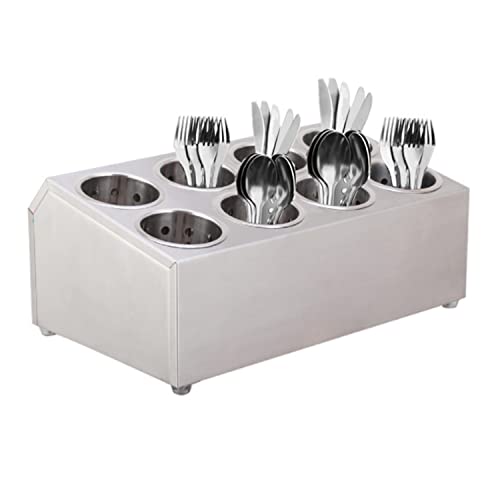 tonchean Stainless Steel Utensil Organizer, 8 Hole Commercial Silverware Caddy with Removable Cups, Restaurant Flatware Cylinder Holder Silverware Holder for Party